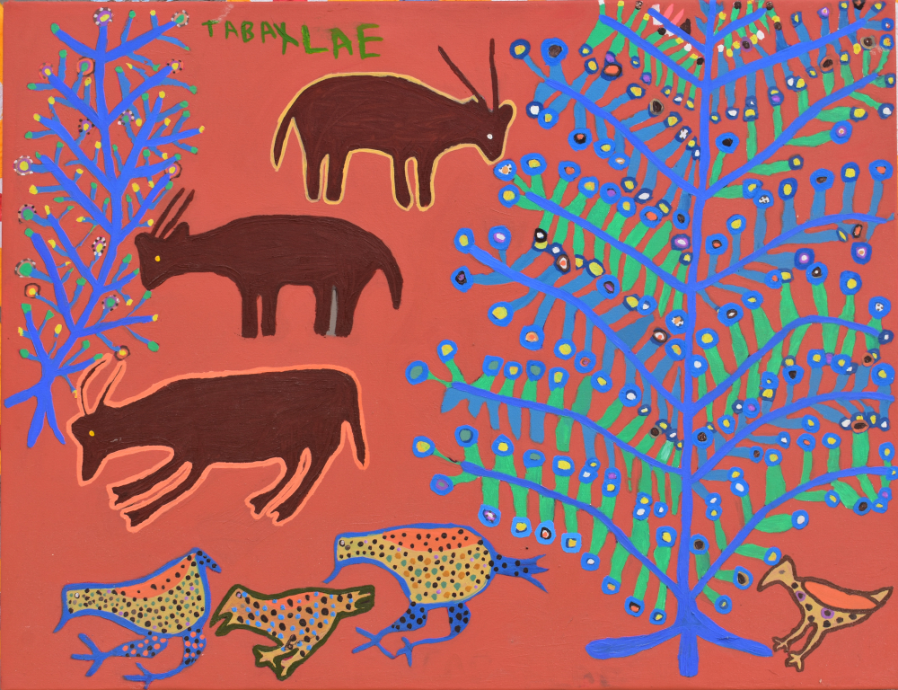 THREE GEMSBOK AND BIRDS, 2019 (OIL ON CANVAS) - Kuru Art Project