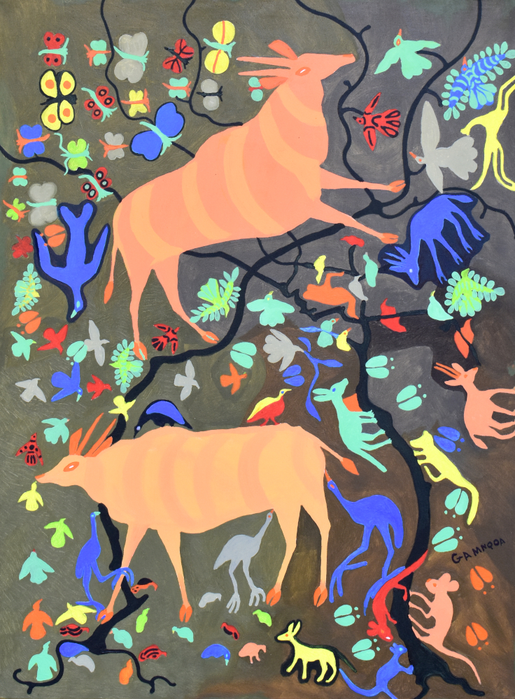 ELANDS AND BIRDS AT SUNSET, 2025. (OIL ON CANVAS) - Kuru Art Project